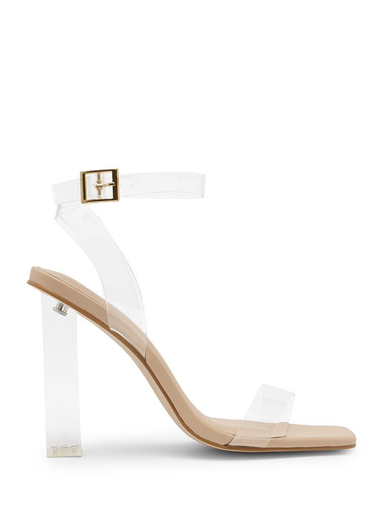 CALI Nude Clear Heels | Clear Block Heels – COVET SHOES