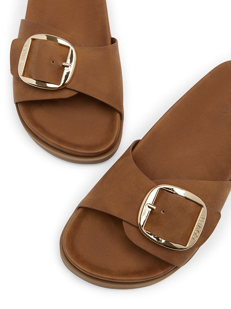 CAYO Brown Slide Sandals | Flat Sandals | Chunky Sandals – COVET SHOES