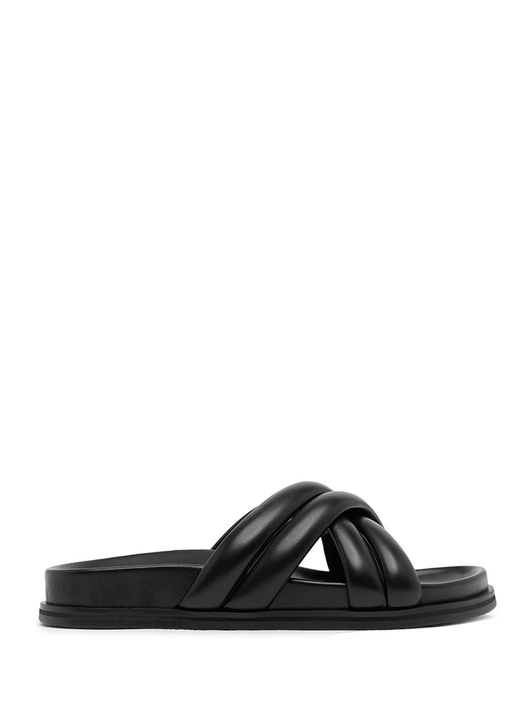SOL Black Slide Sandals | Flat Sandals | Chunky Sandals – COVET SHOES