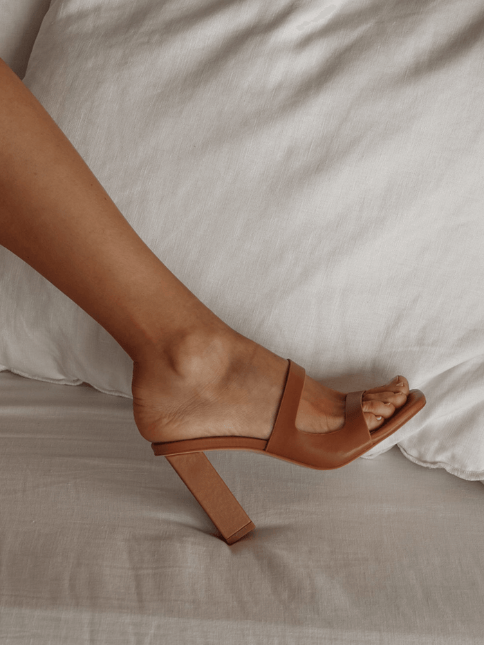 AMBER Tan Heels | Tan Block Heels – COVET SHOES